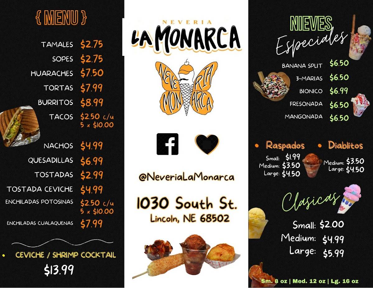 Menu at Neveria La Monarca restaurant, Lincoln