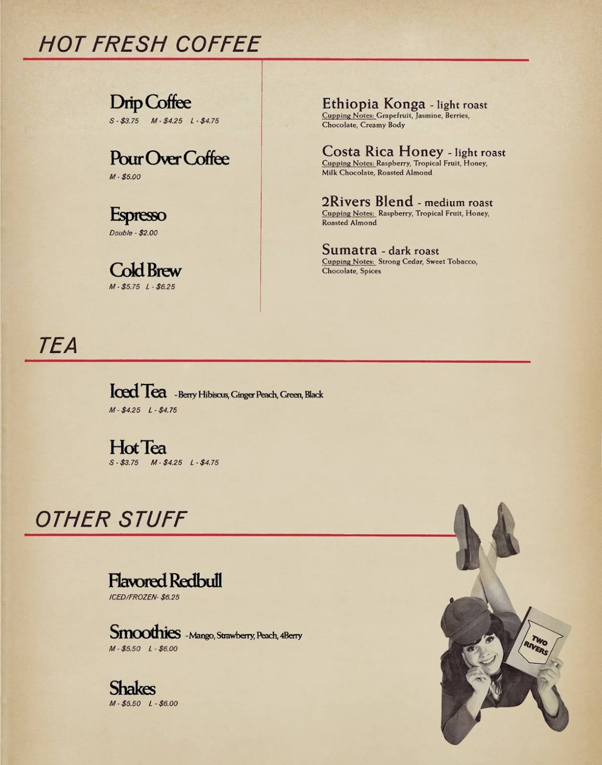 Menu at 2 Rivers Coffee cafe, New Braunfels, TX-337 Loop