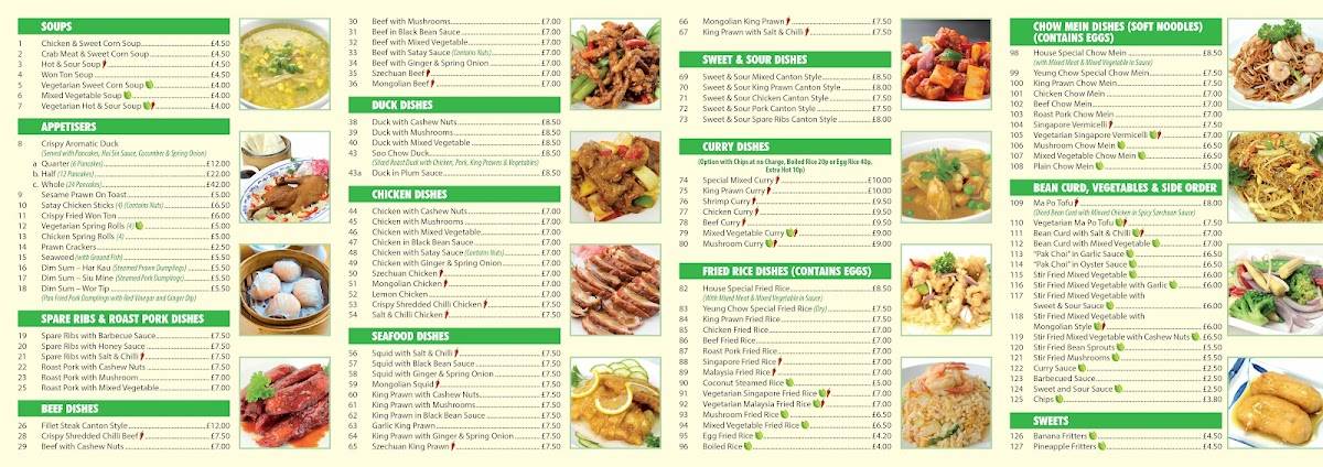 Menu at New Canton restaurant, Wellington