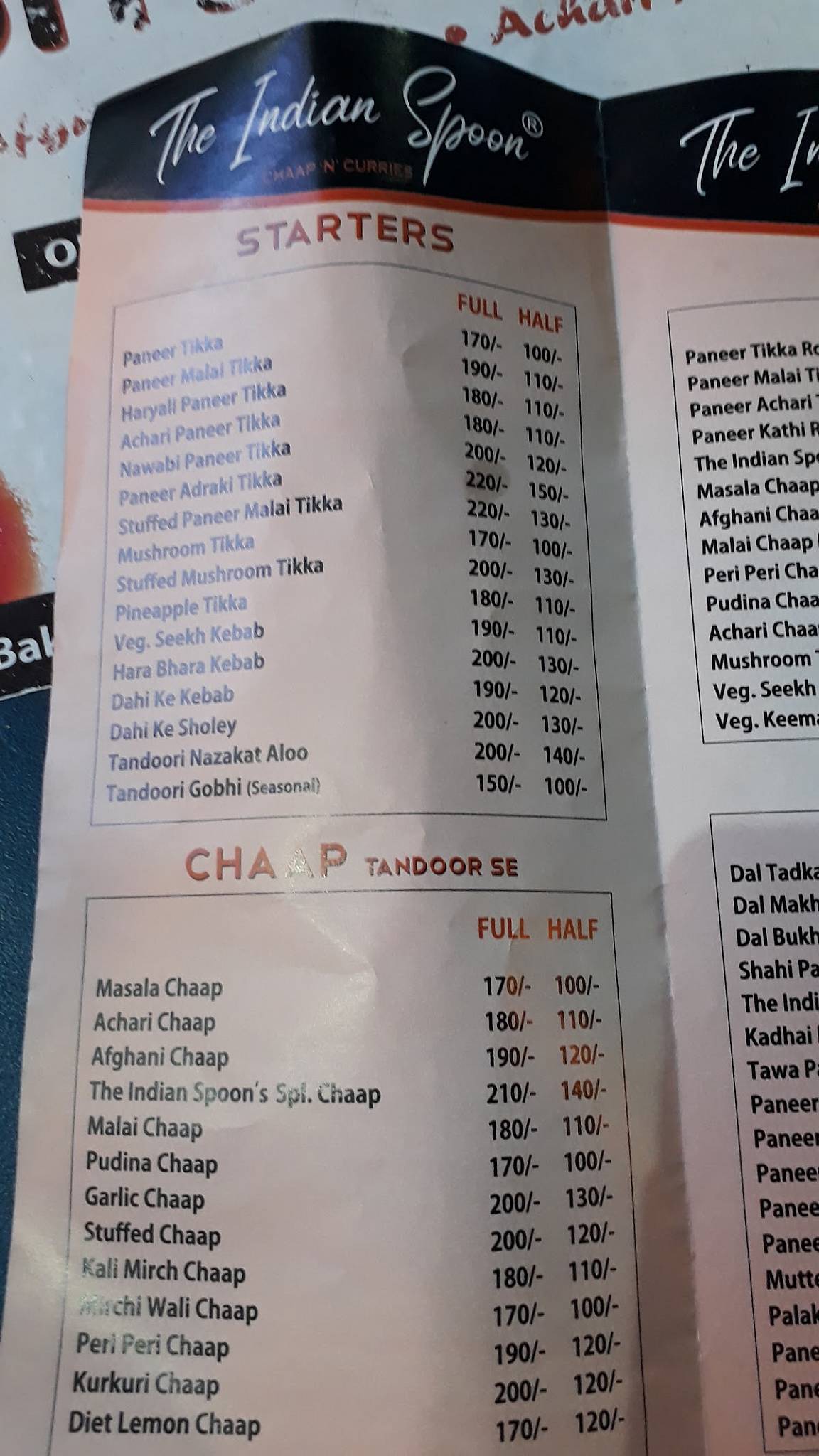 Menu at The Indian Spoon, Delhi, AJ 64 A