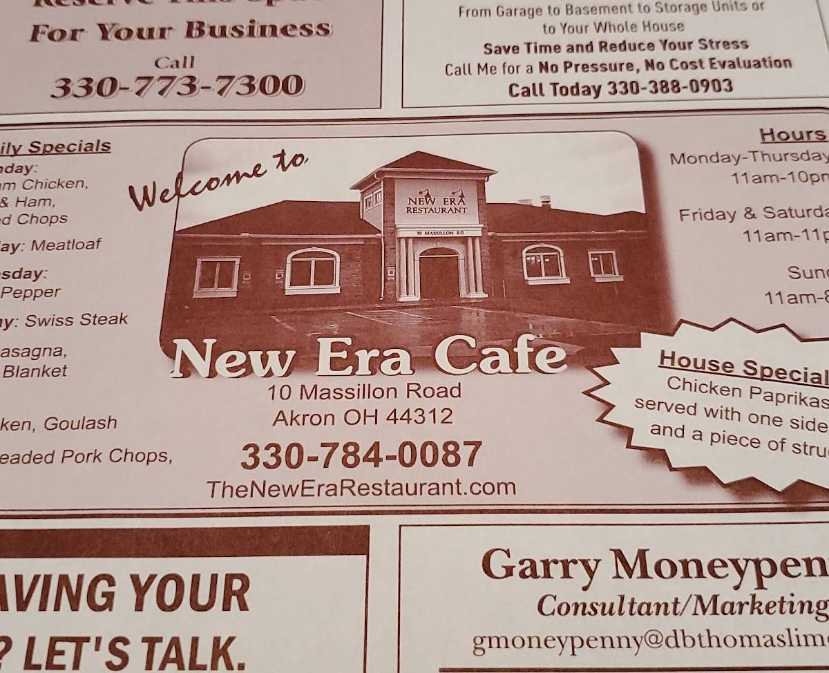 Menu at New Era restaurant, Akron