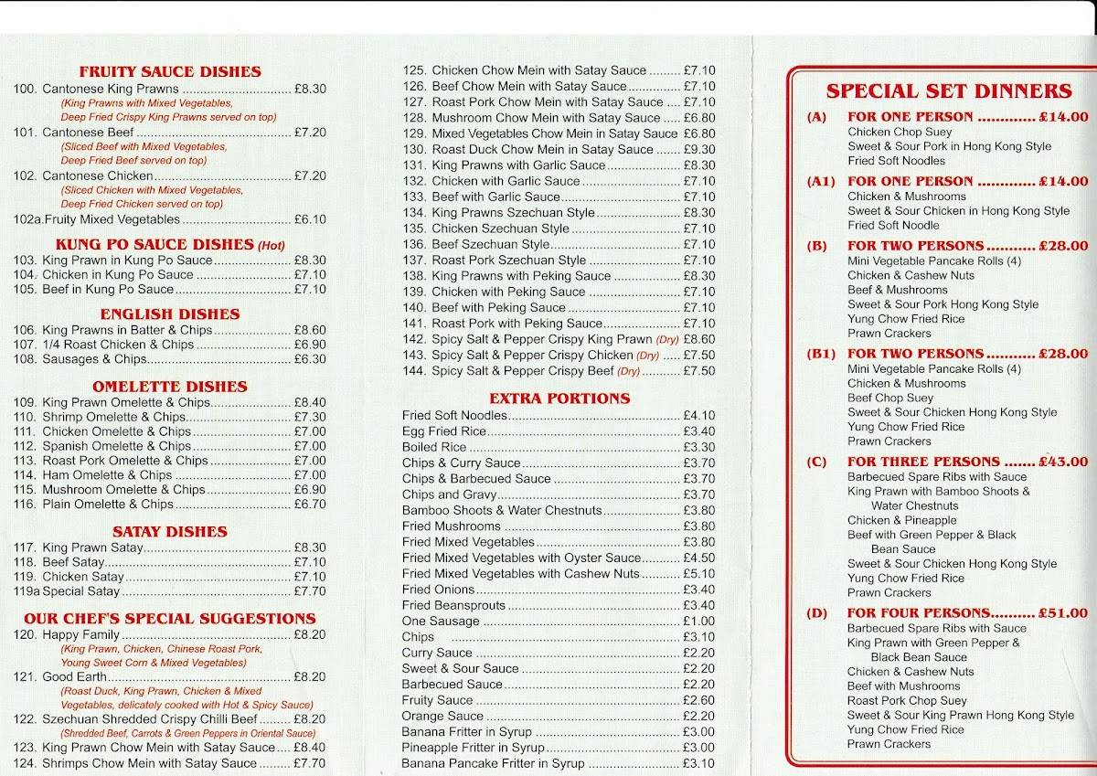 Menu at New Great Wall fast food, Shrewsbury