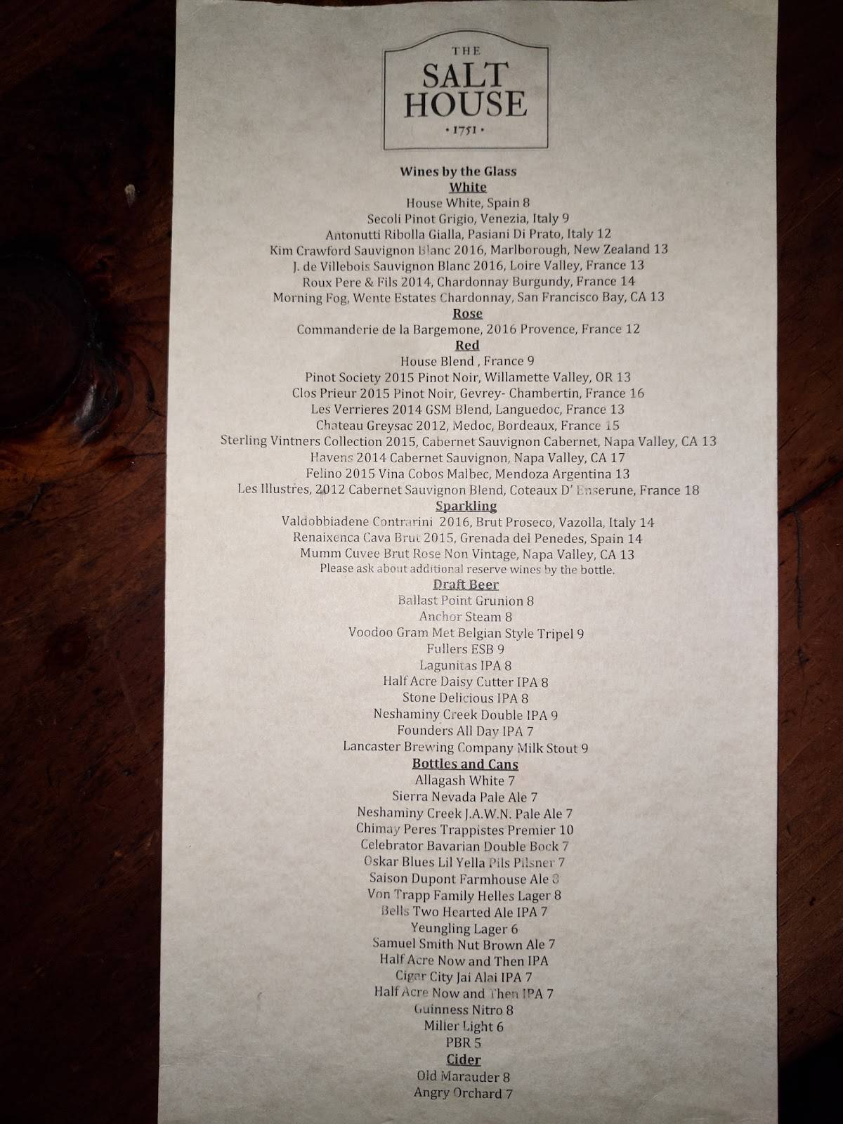 Menu at The Salt House pub & bar, New Hope