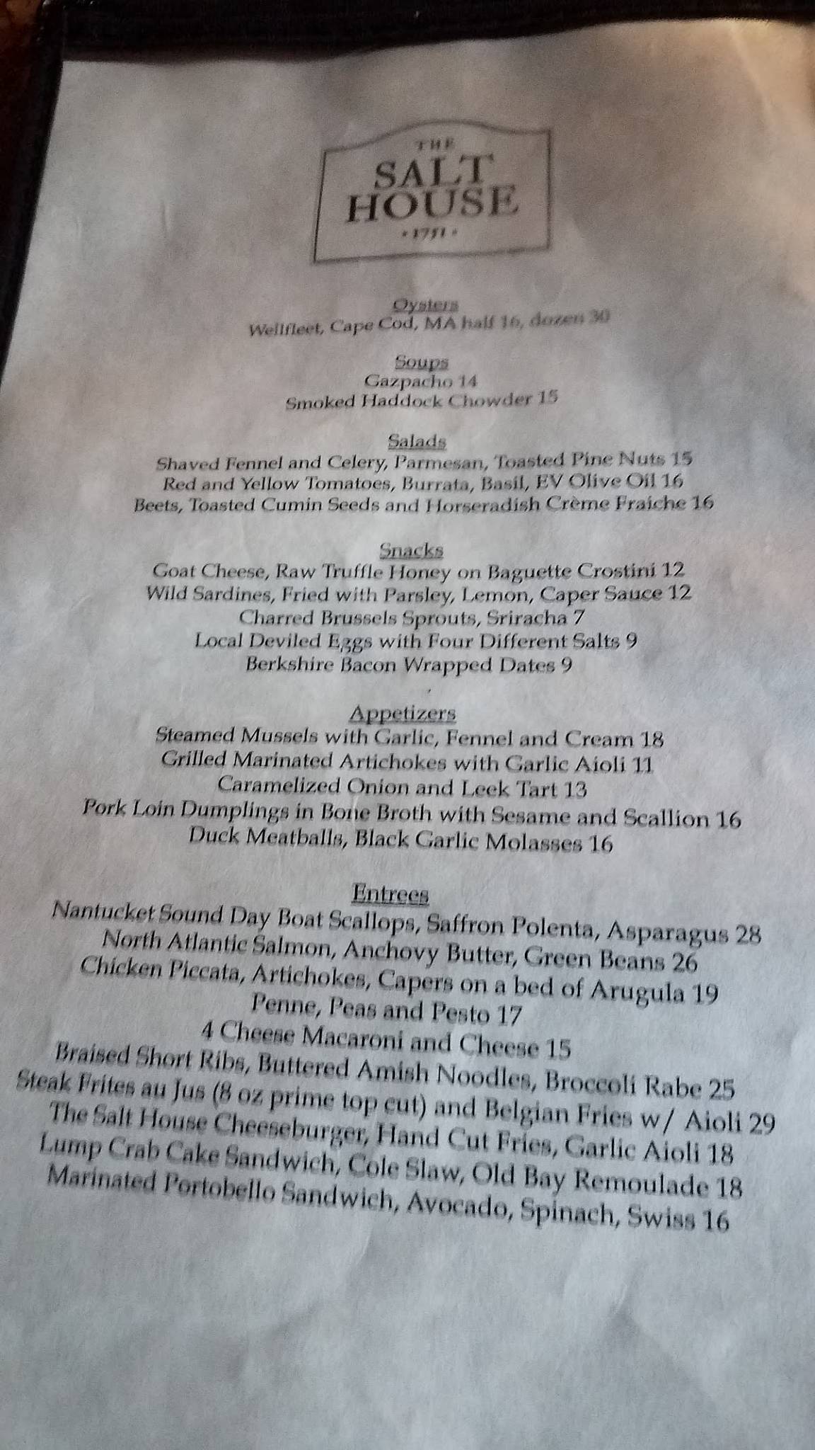 Menu at The Salt House pub & bar, New Hope