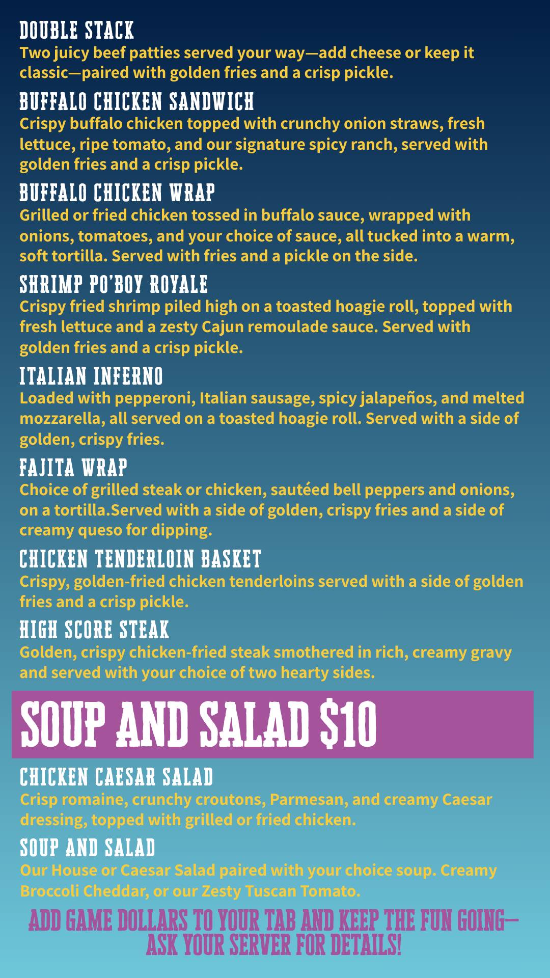 Menu at Double Tap restaurant, Palestine