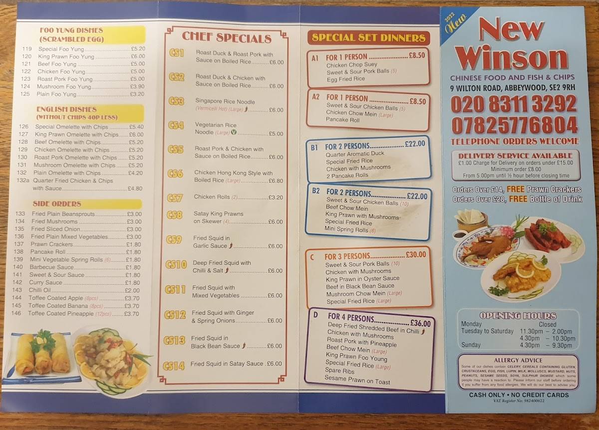 Menu at New Winson Chinese takeaway fast food, London
