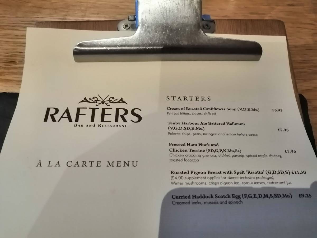 Menu at Rafters restaurant, Newport, The Celtic Manor - Resort Hotel