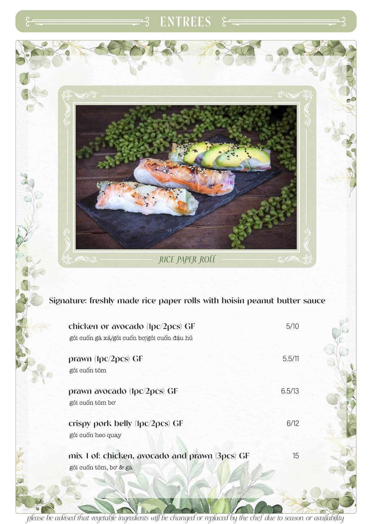 Menu at Nguyen Garden Vietnamese Noodle House restaurant, Marrickville