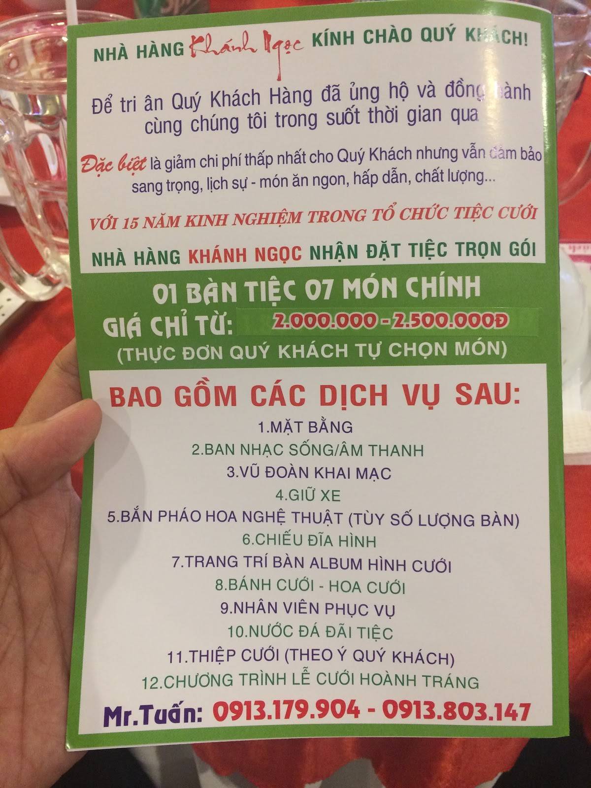 Menu at Nhà hàng Hoa viên Khánh Ngọc 2 restaurant, Vietnam, 190 - 191 ...