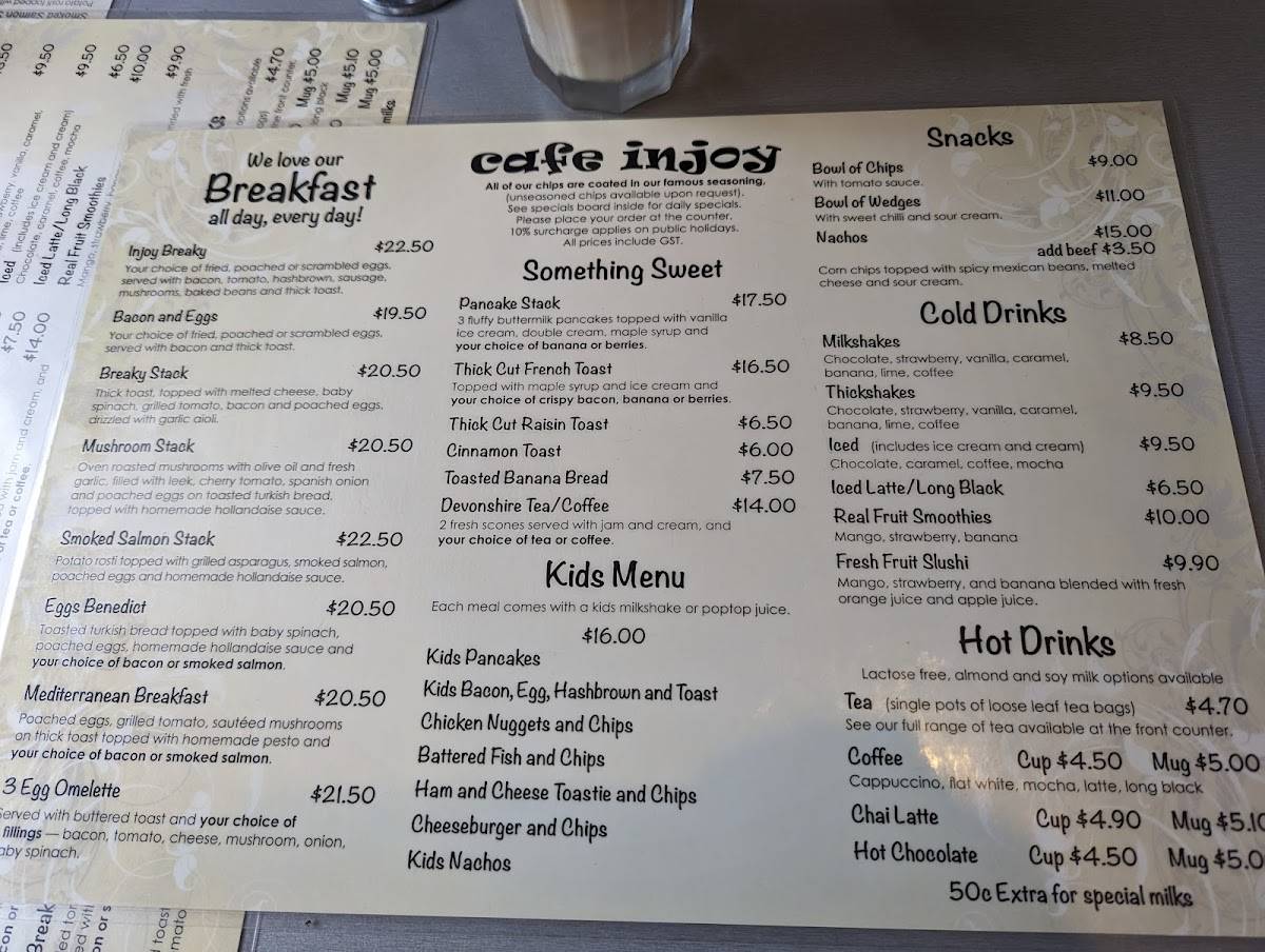 Menu at Cafe Injoy is Open 7 days a week., Nicholls