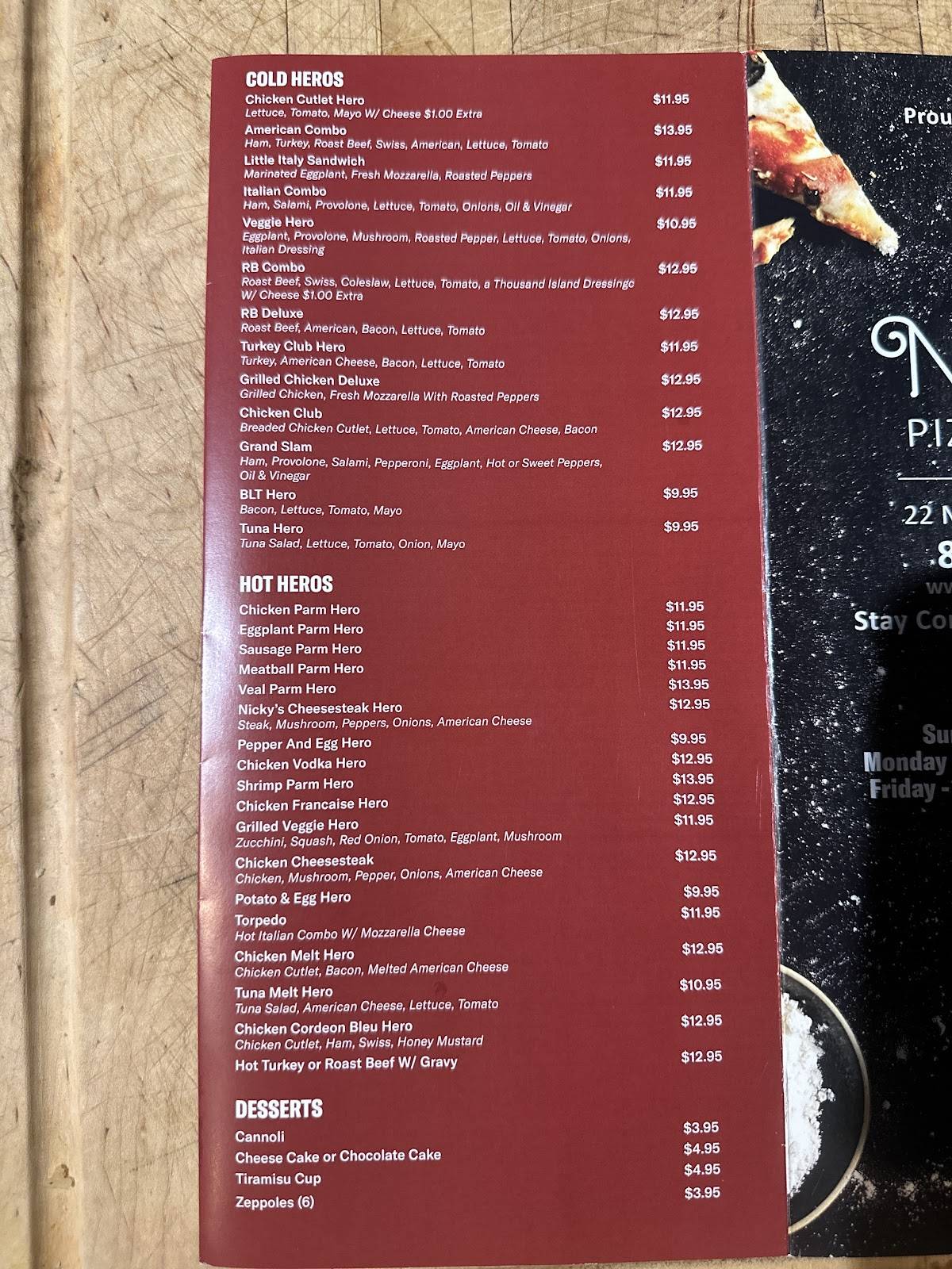 Menu at Nicky's Pizza and Deli pizzeria, Montebello