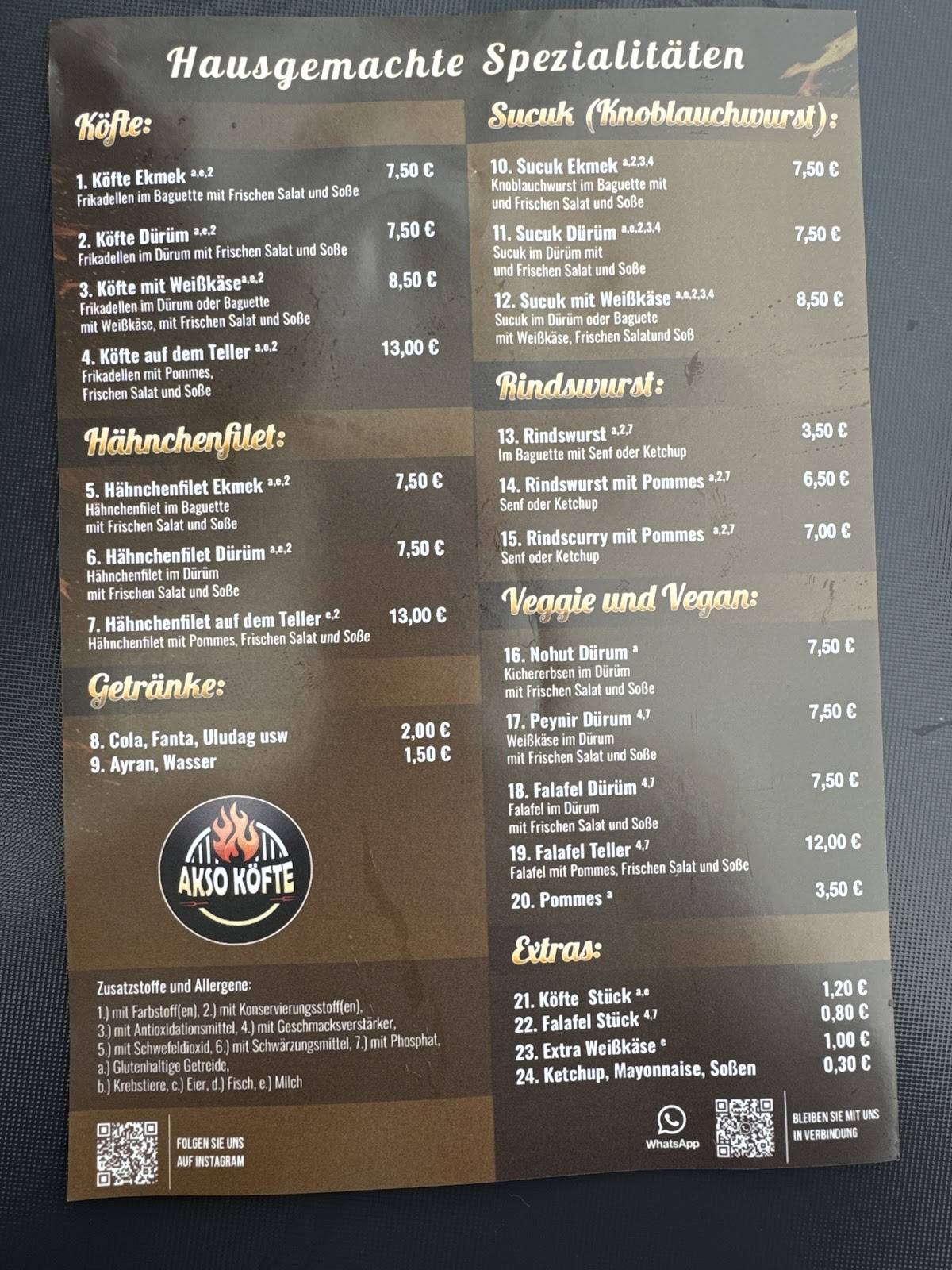 Speisekarte von AKSO Köfte pub & Bar, Nidda
