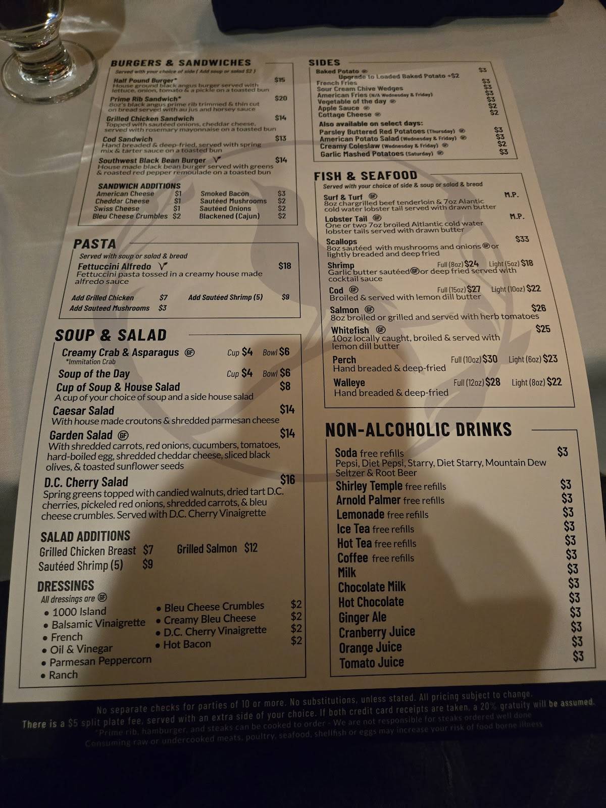 Carta de Nightingale Supper Club, Sturgeon Bay