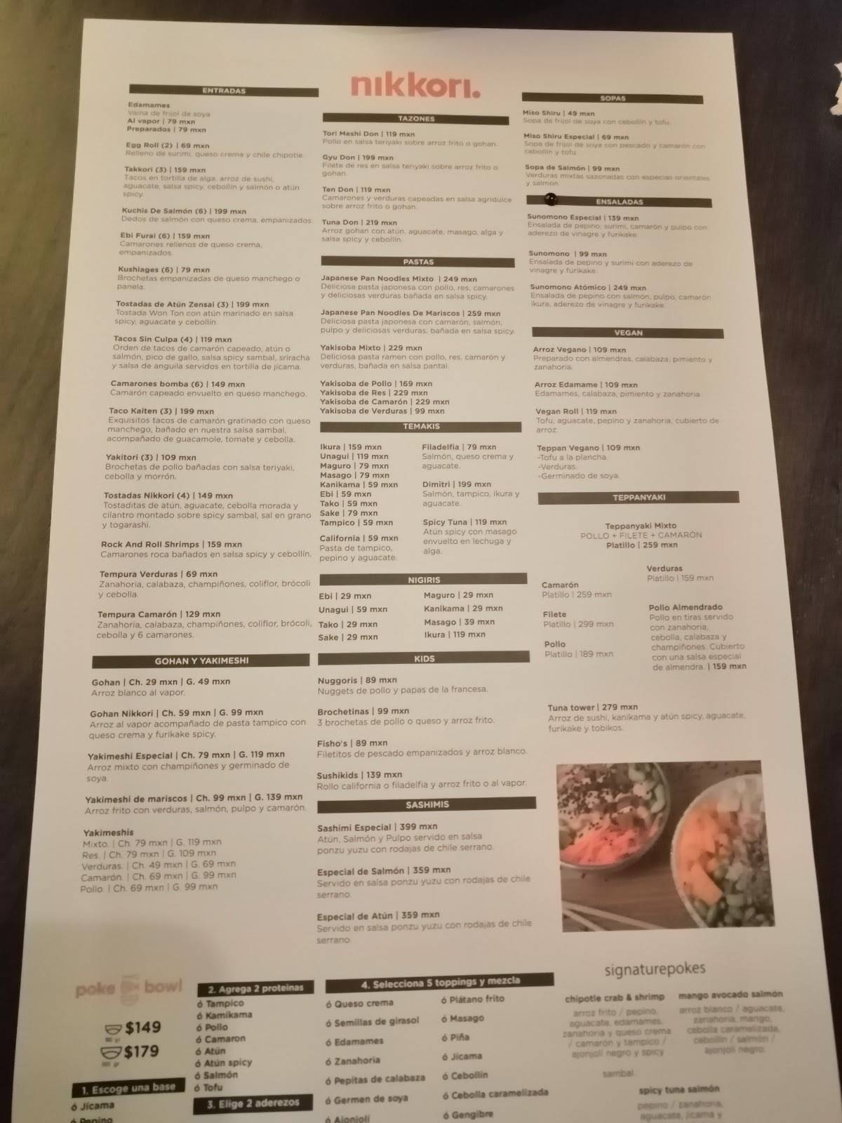 Carta del restaurante Nikkori Sushi Morelos, Hermosillo