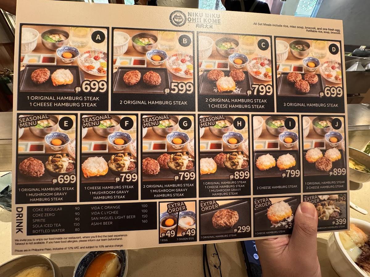 Menu at Niku Niku Oh!! Kome - SM Mall of Asia restaurant, Pasay