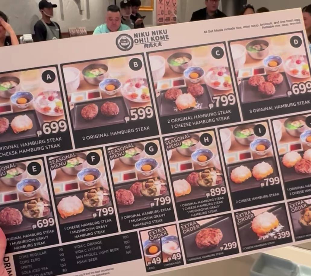 Menu at Niku Niku Oh!! Kome restaurant, Pasay