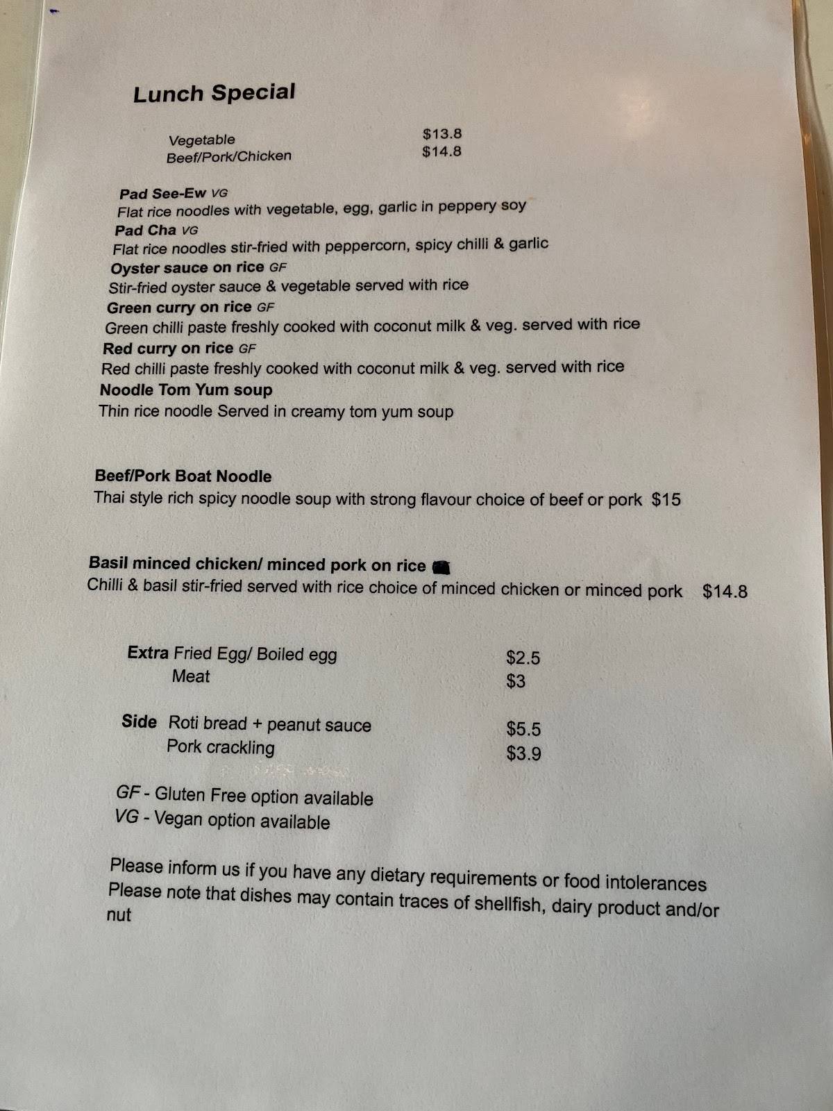 Menu at Nine Elephants Thai Restaurant, Docklands