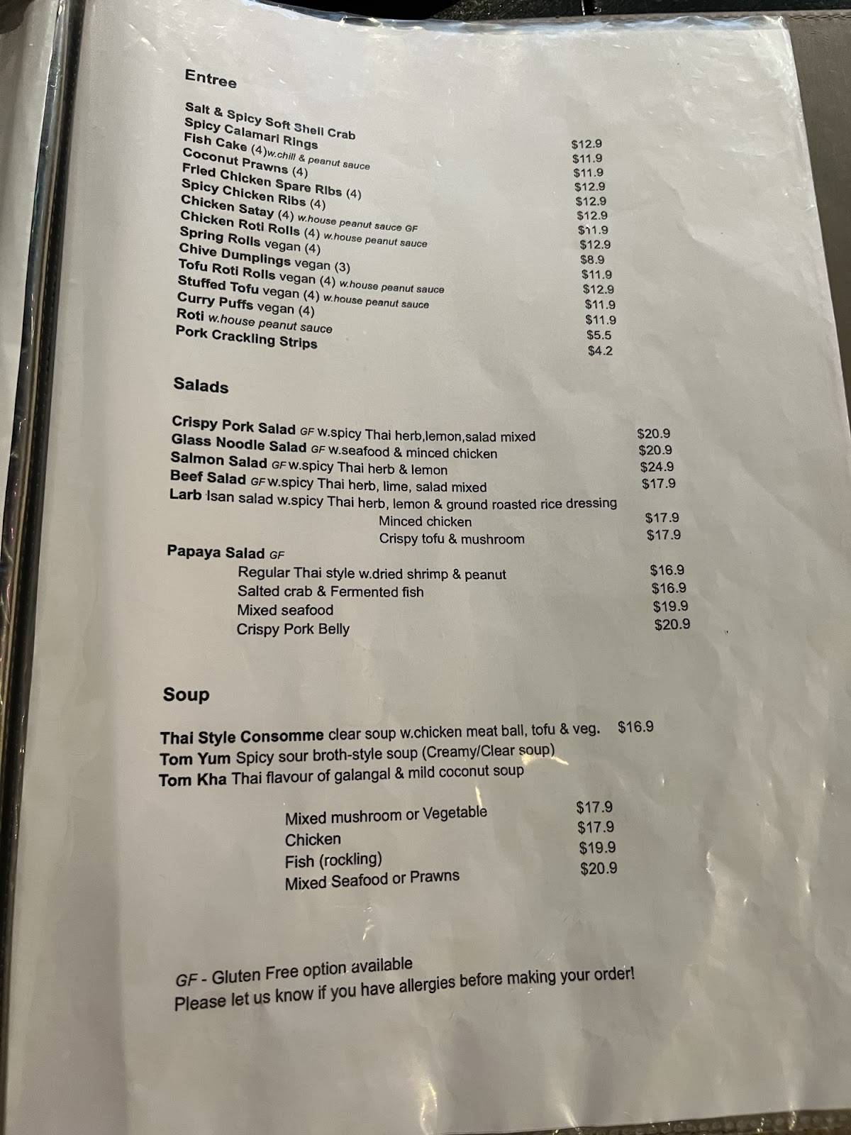 Menu at Nine Elephants Thai Restaurant, Docklands