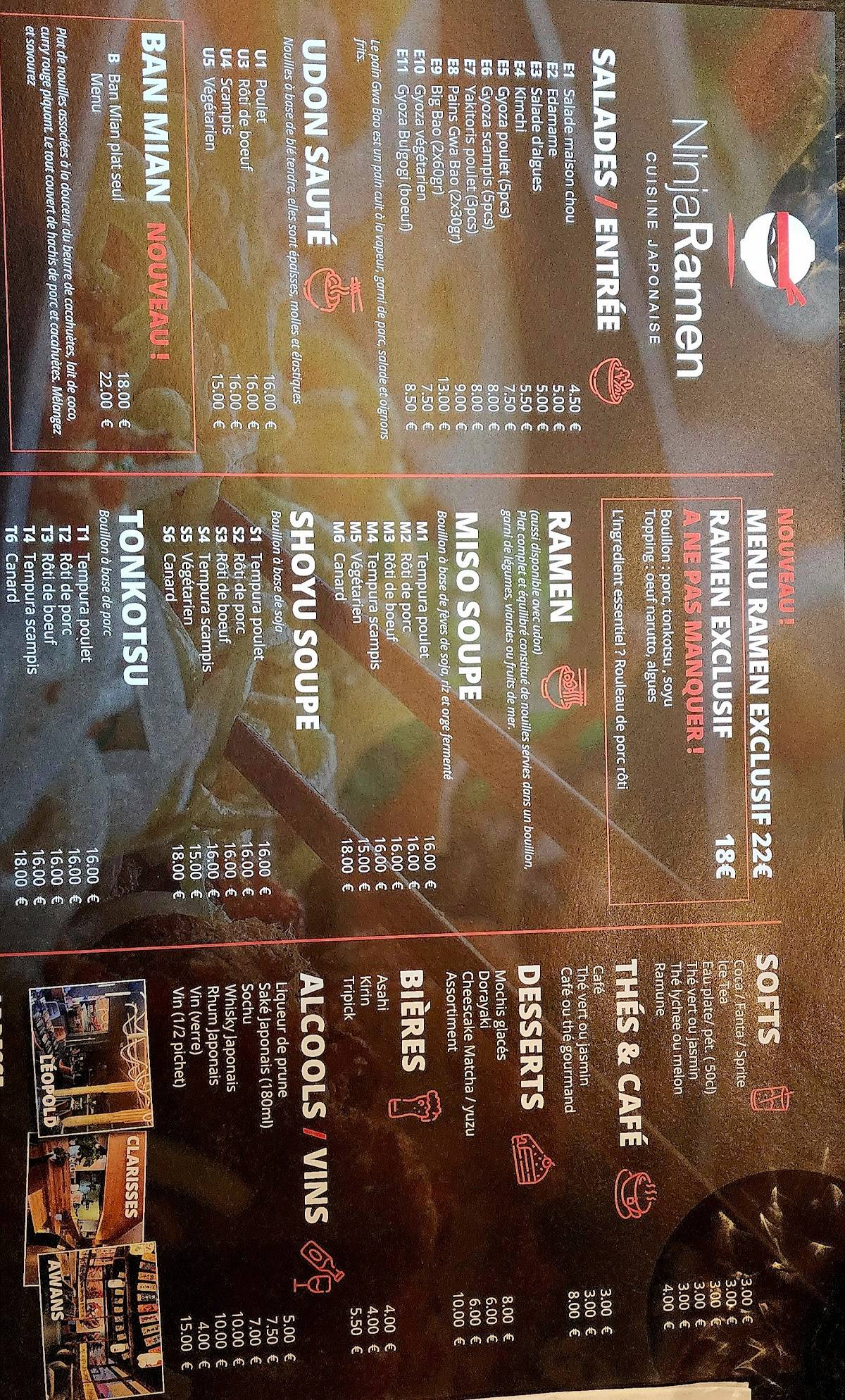 Menu at Ninja Ramen Léopold, Liège