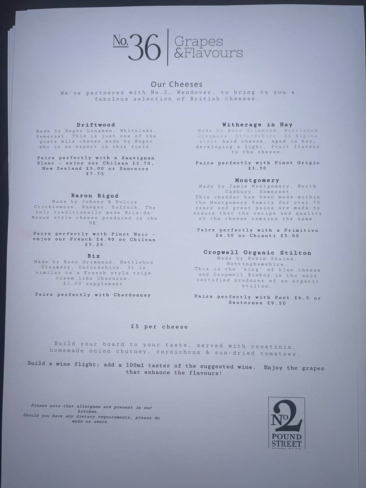 Menu at No.36 Grapes & Flavours pub & bar, Chinnor