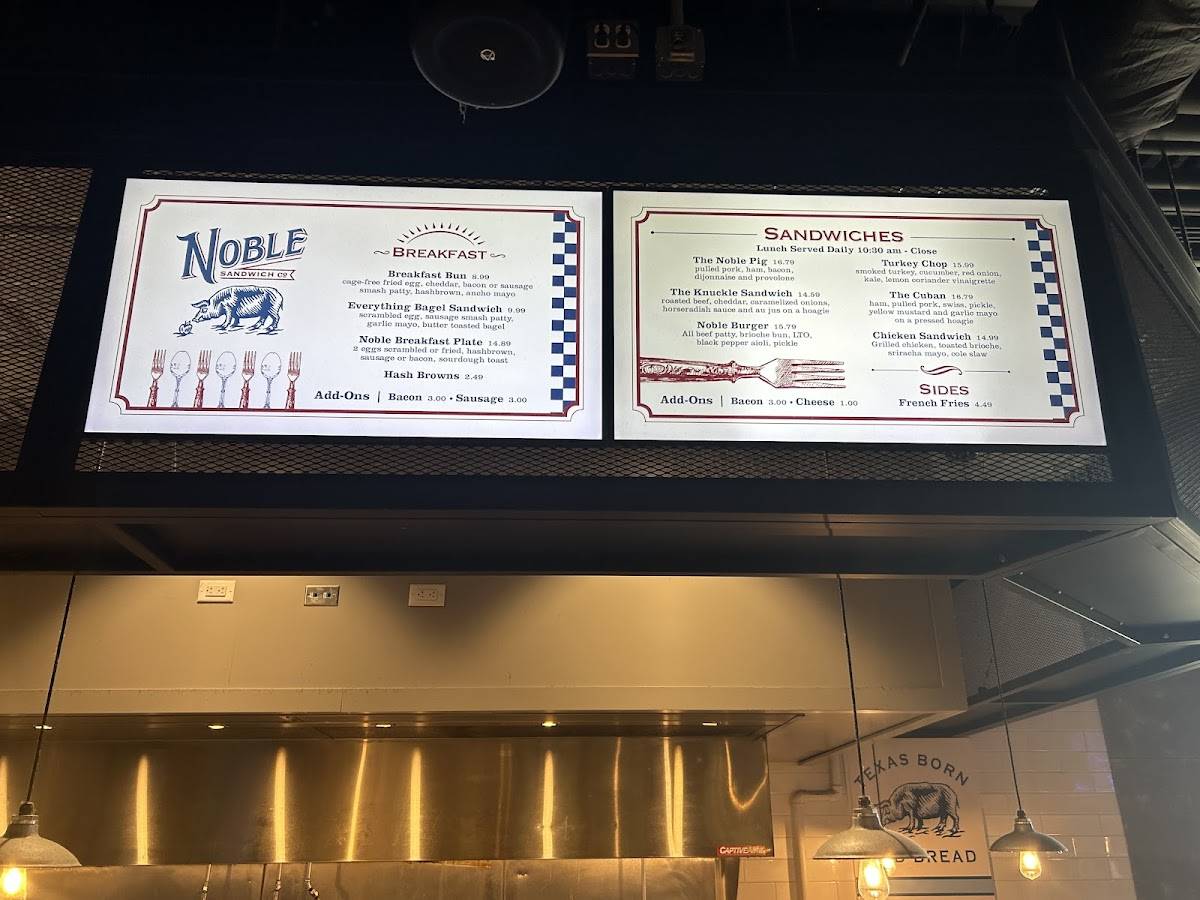 Menu at Noble Sandwich, Austin, Presidential Blvd