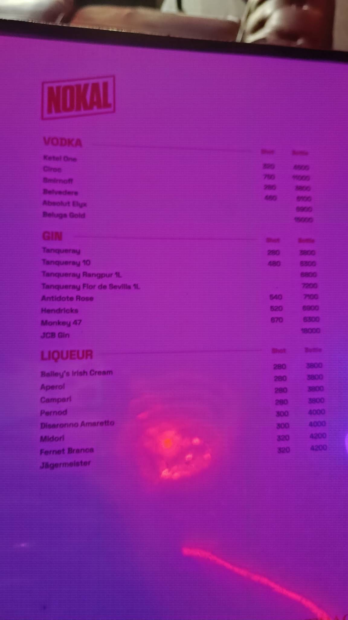 Carta del pub y bar Nokal Manila, Makati