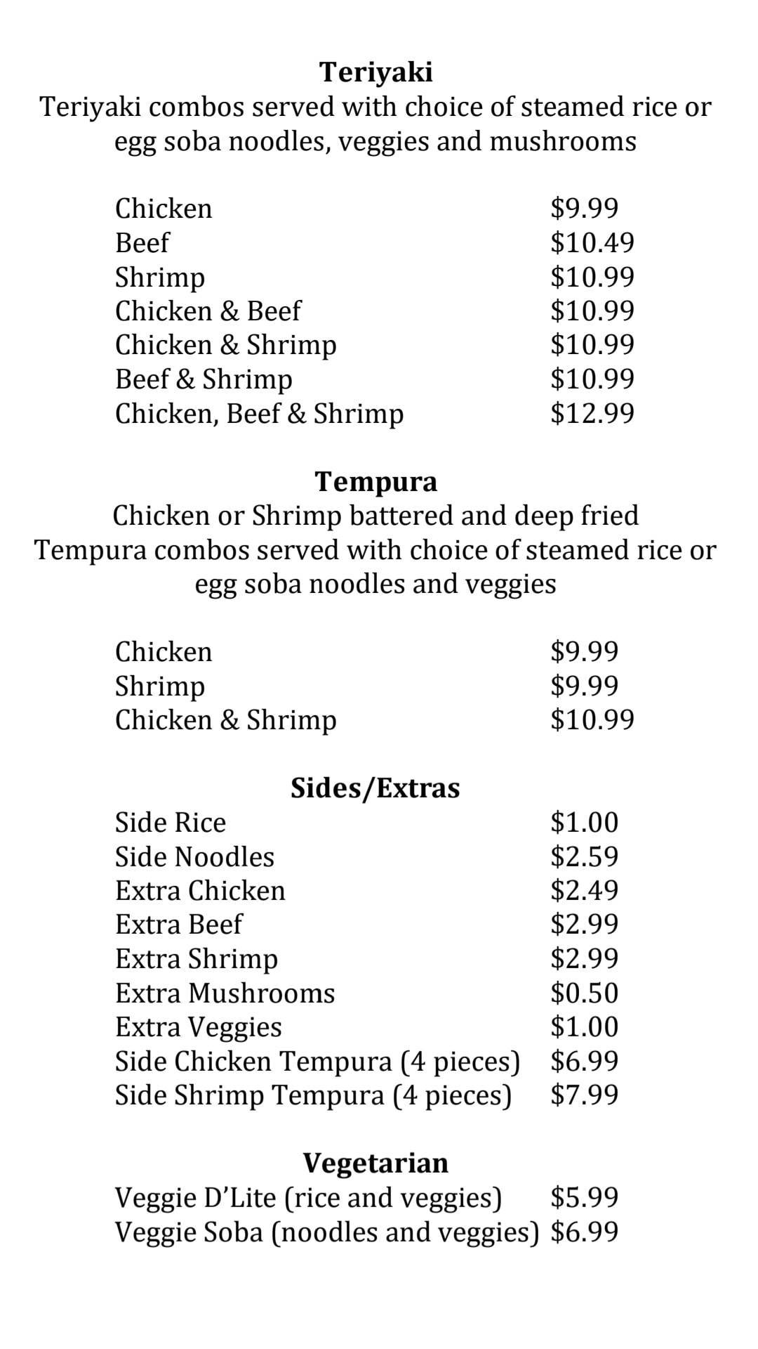 Menu at Noodle Zone/ Thai Go-Pho' restaurant, Pasco