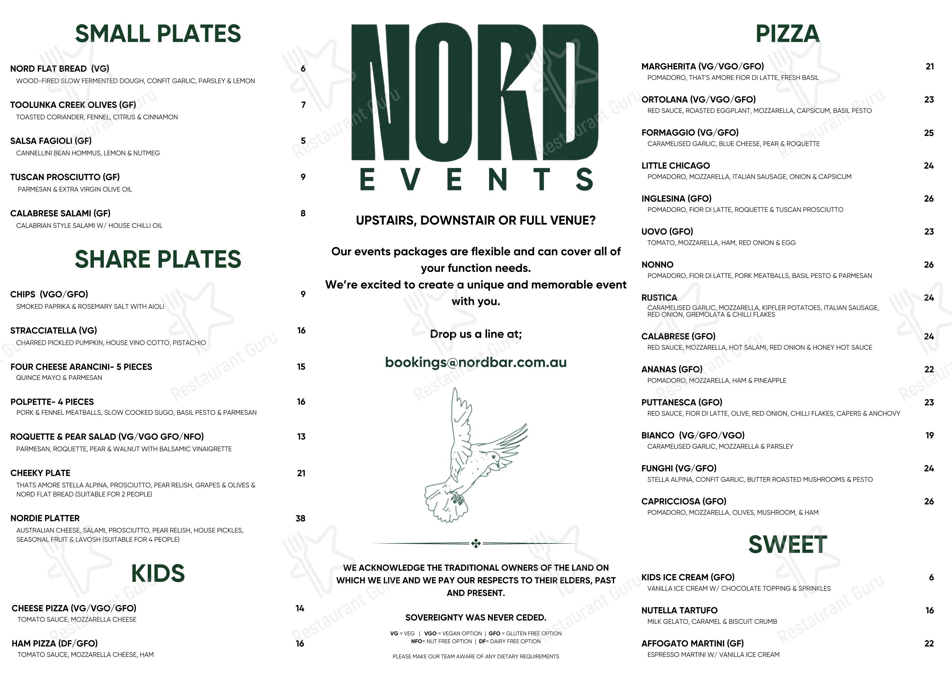 Menu at Nord Bar & Restaurant, Preston