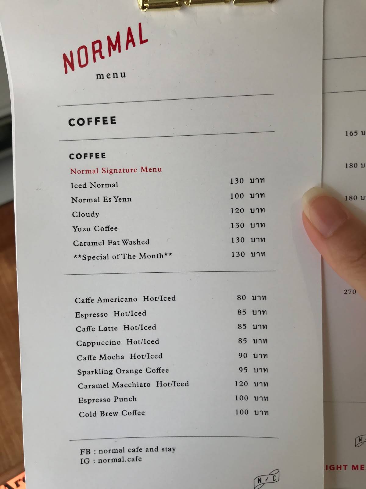 Menu at Normal Cafe, Bangkok