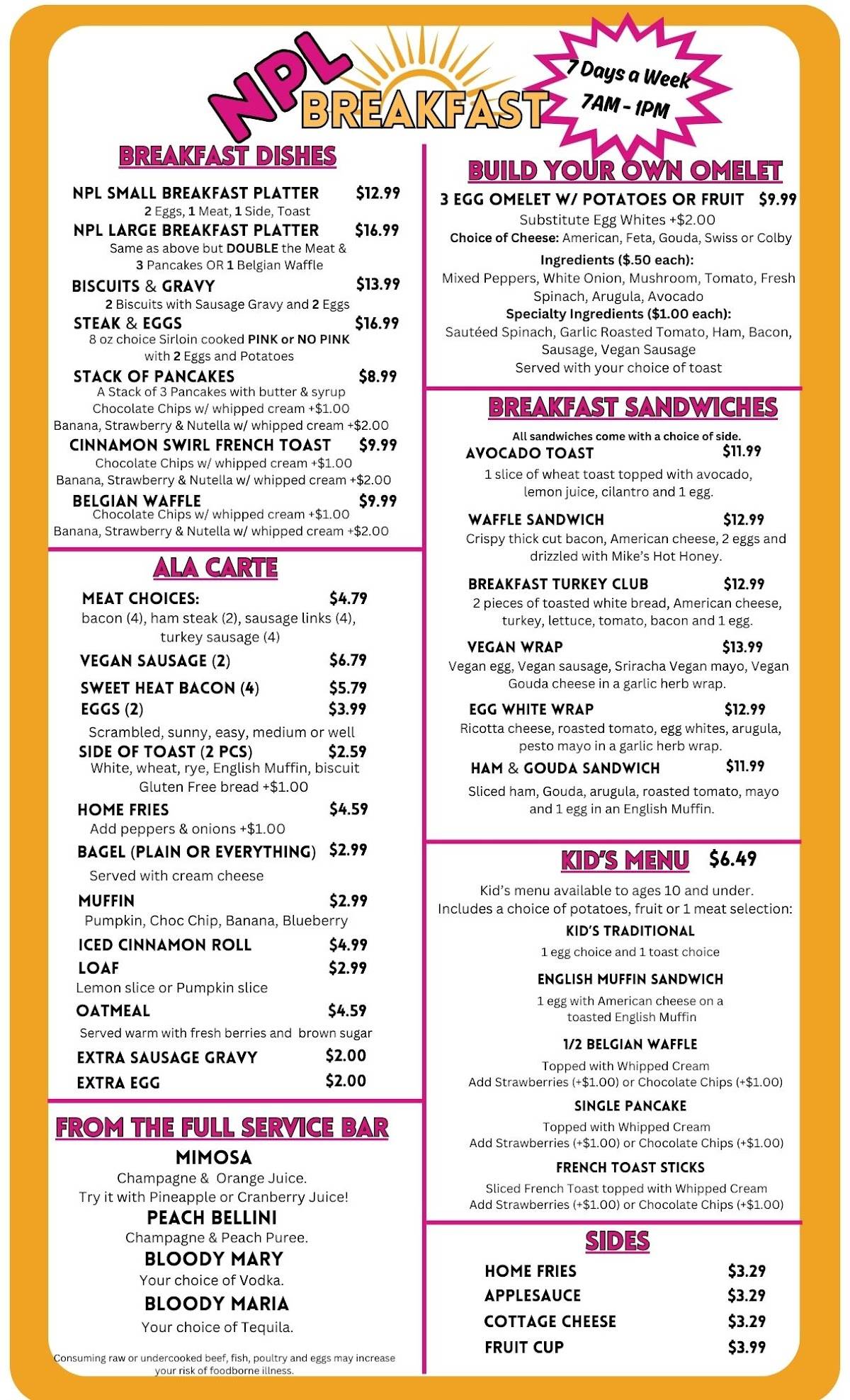 Menu at North Park Lounge McCandless restaurant, Pittsburgh, Babcock Blvd