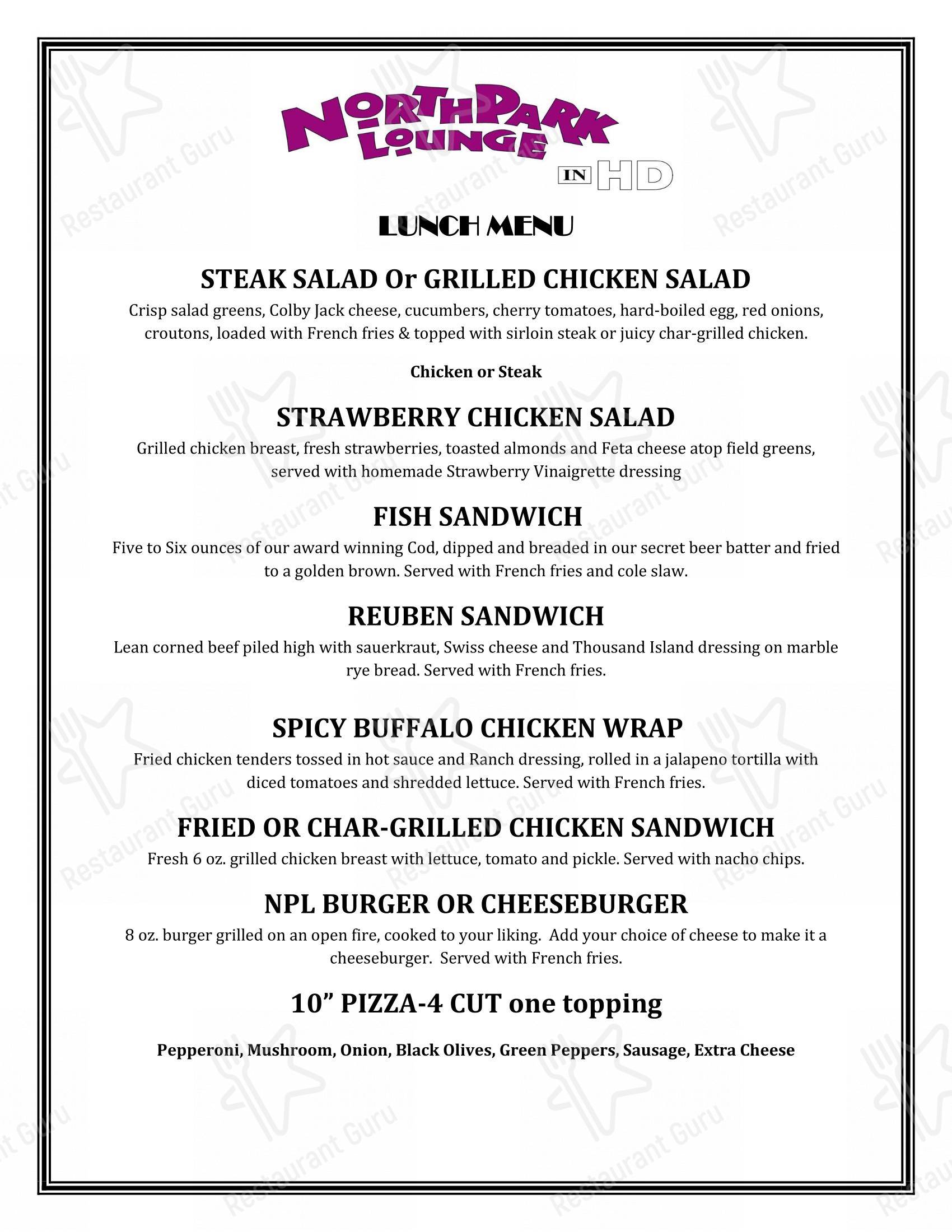 Menu at North Park Lounge McCandless restaurant, Pittsburgh, Babcock Blvd
