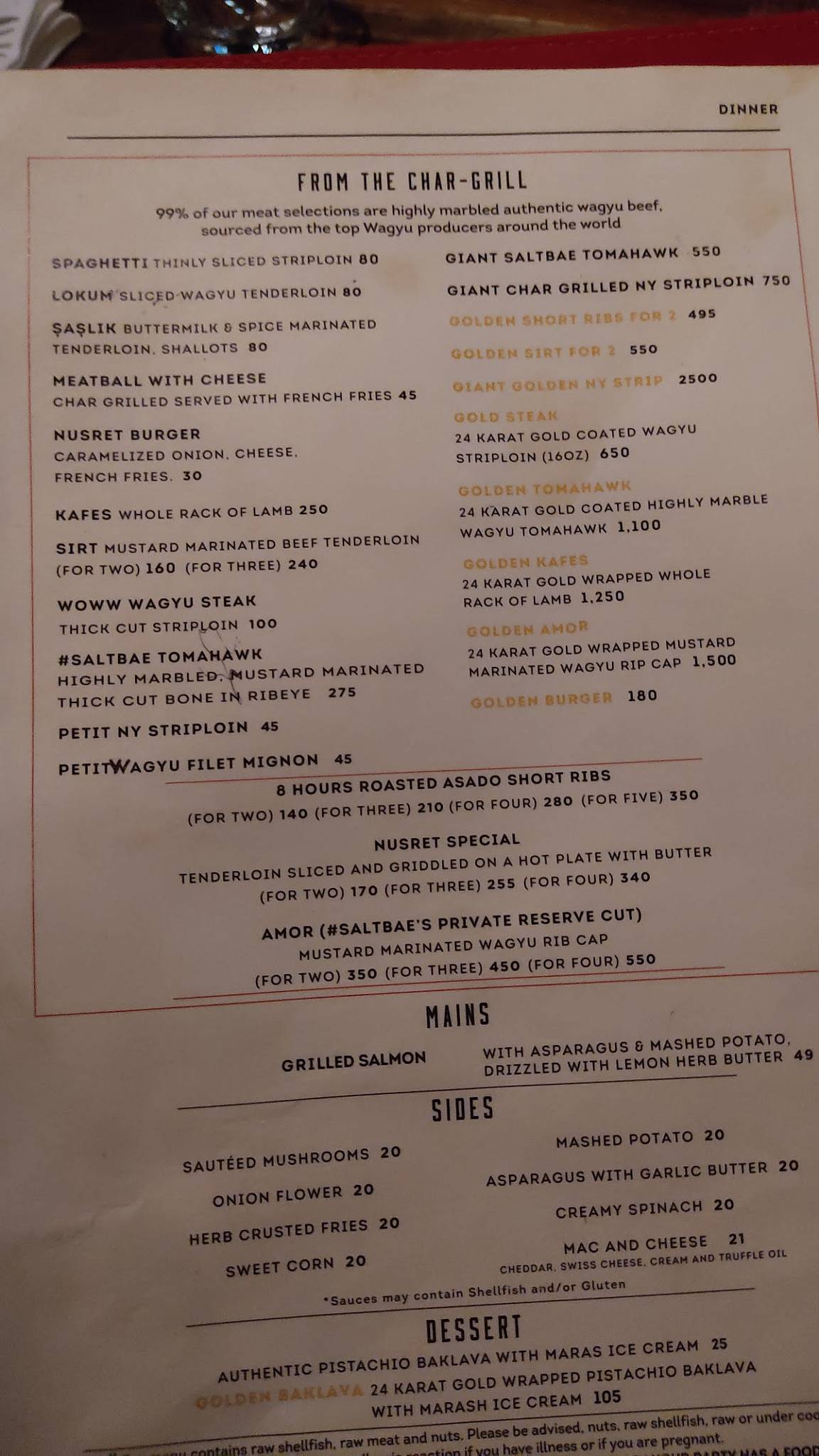 Menu at Nusr-Et Steakhouse New York, West New York, 60 W 53rd St