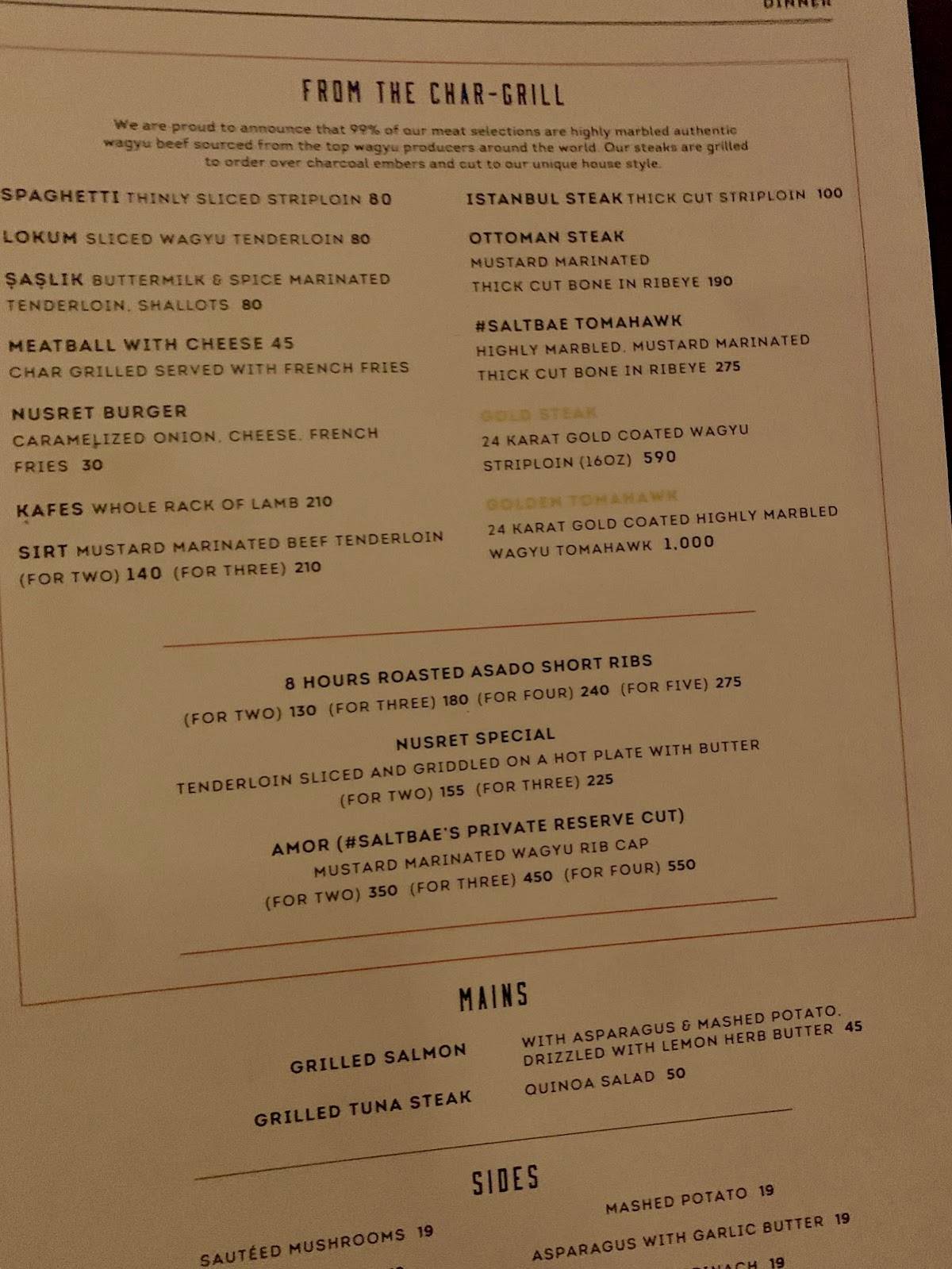Menu at Nusr-Et Steakhouse New York, West New York, 60 W 53rd St