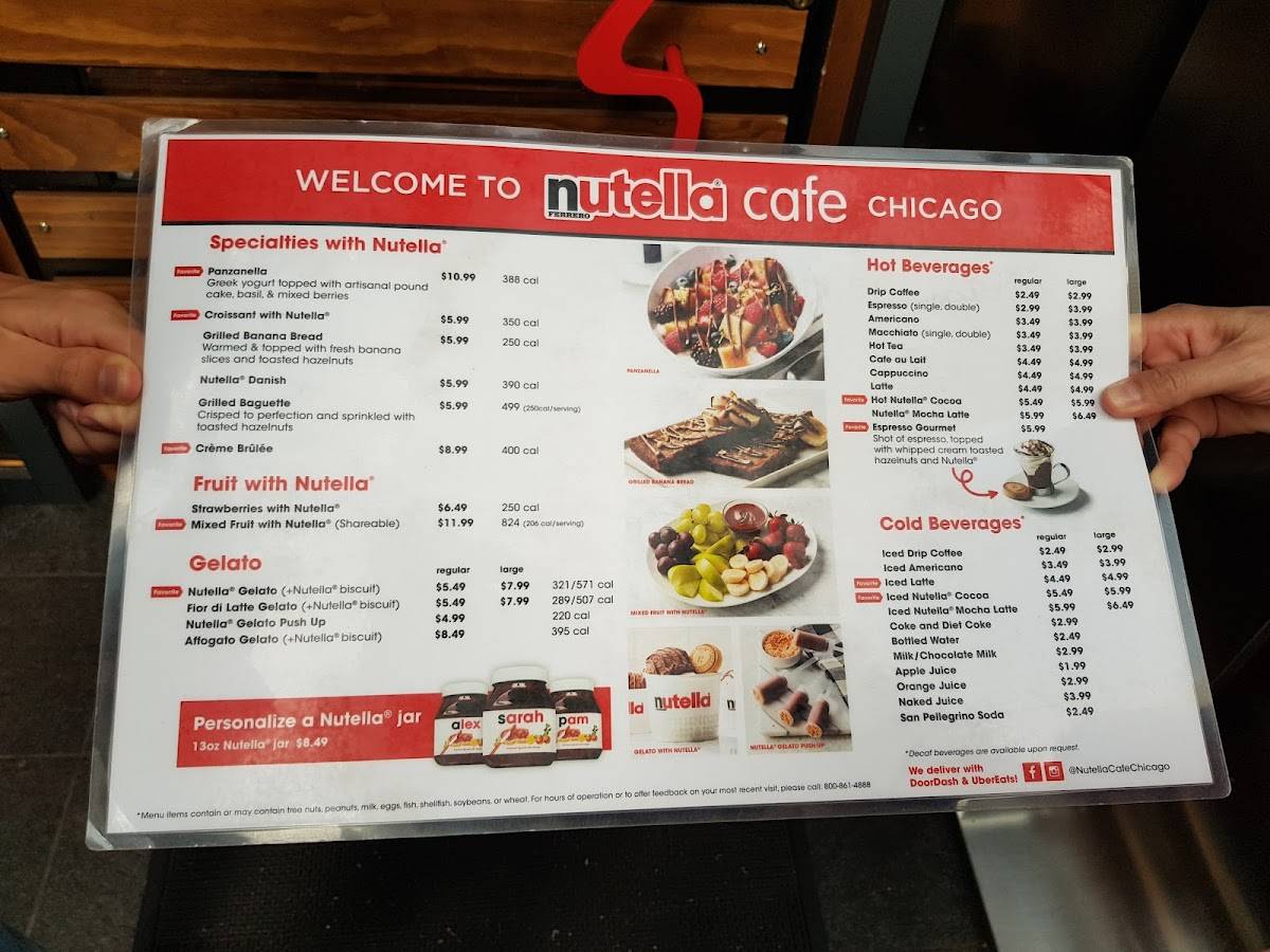 Menu at Nutella Cafe Chicago, Chicago