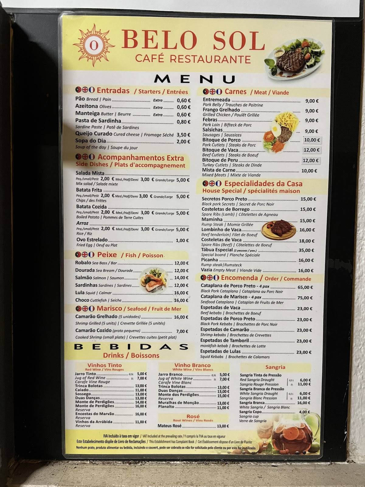 Menu em O Belo Sol restaurante, Estoi, R. do Cemitério 3