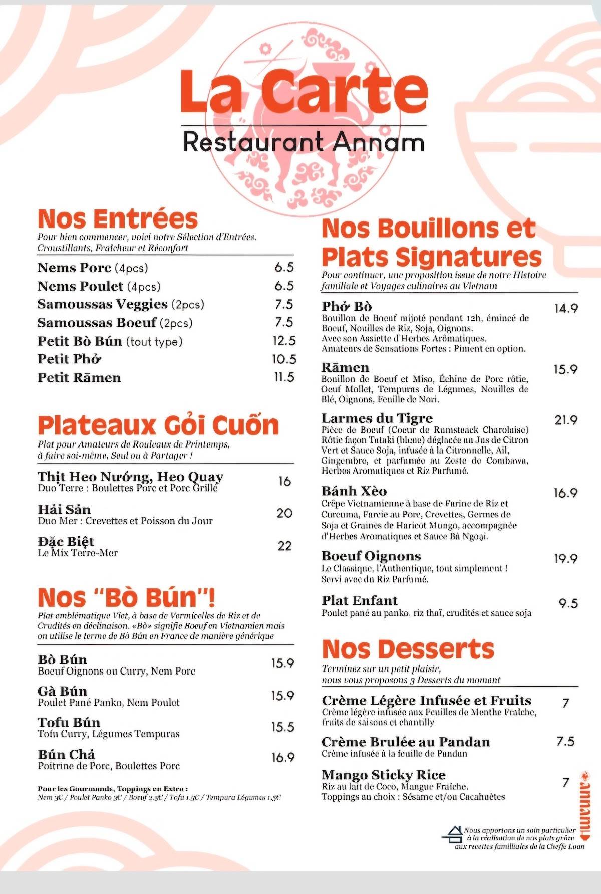 Menu at Ô Pho d'Annam restaurant, La Rochelle
