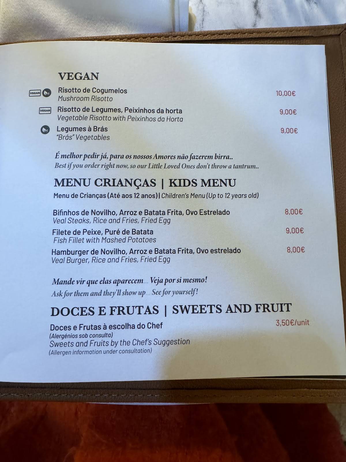 Menu at OLARIA pub & bar, Aveiro