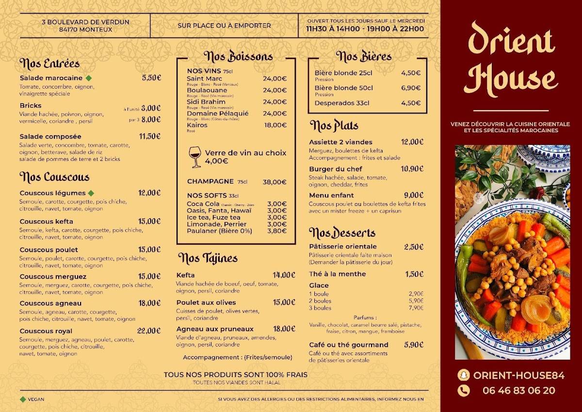Menu at ORIENT'HOUSE restaurant, Monteux
