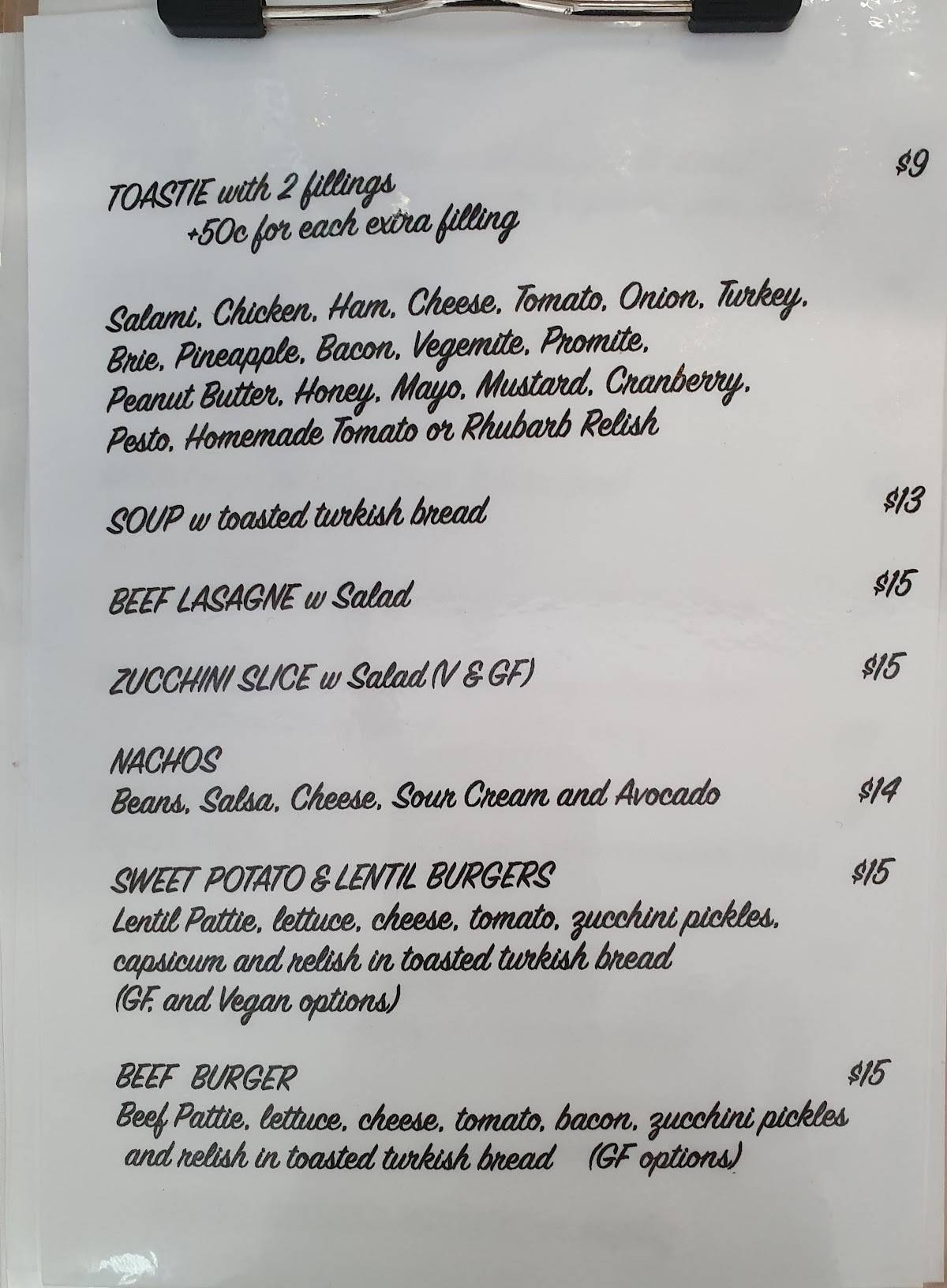 Menu at Oak Tree Cafe, Launceston
