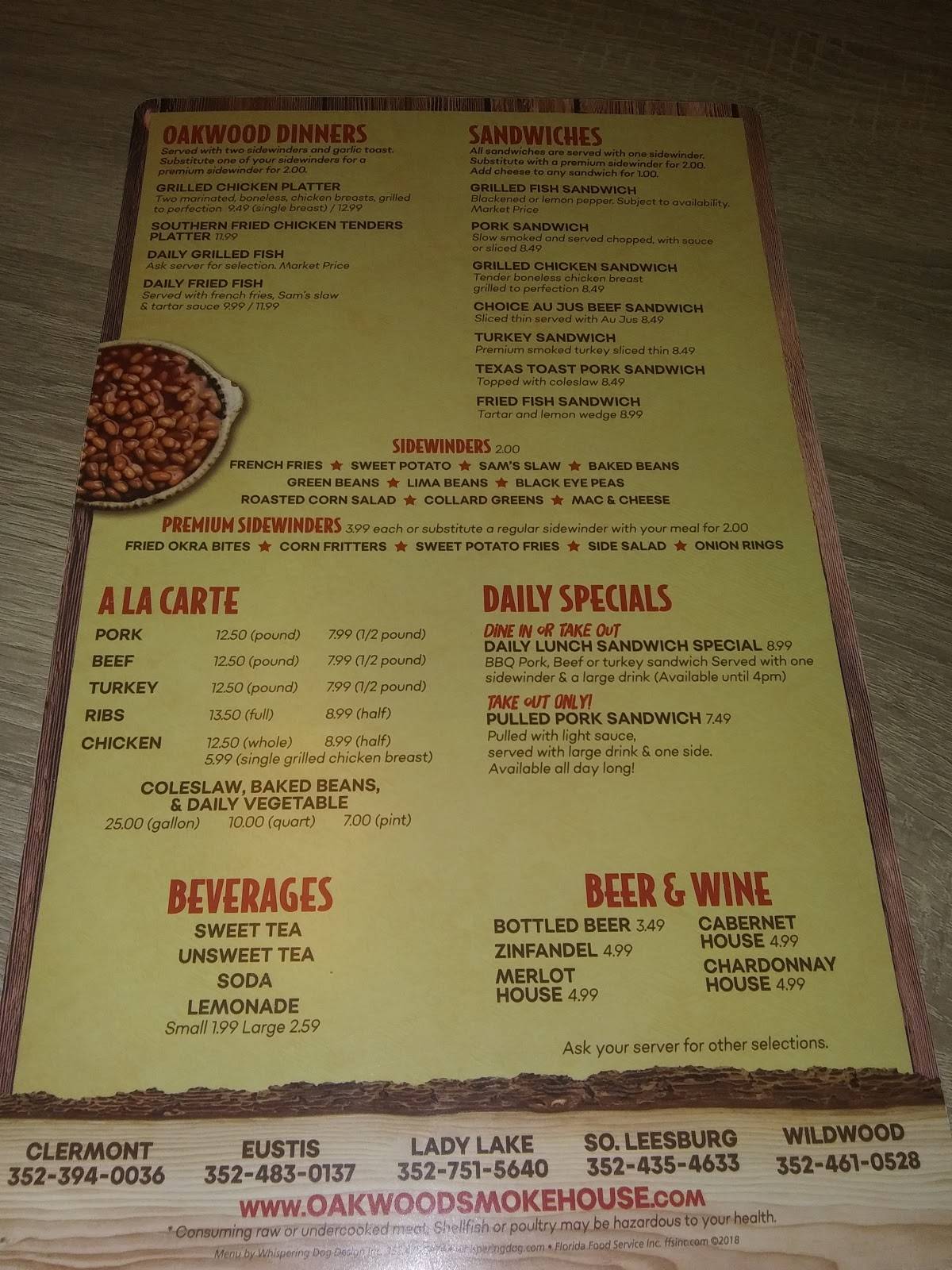 Menu at Oakwood Express Smokehouse & Grill BBQ, Wildwood