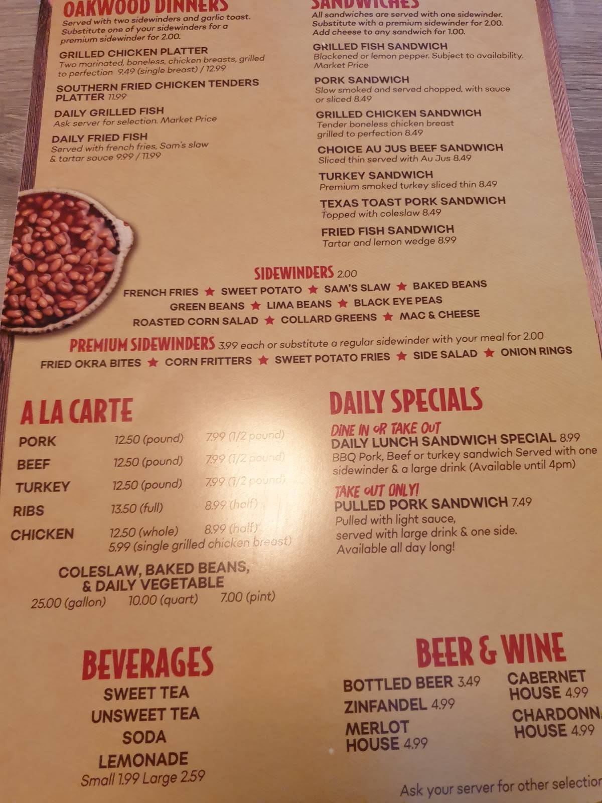 Menu at Oakwood Express Smokehouse & Grill BBQ, Wildwood