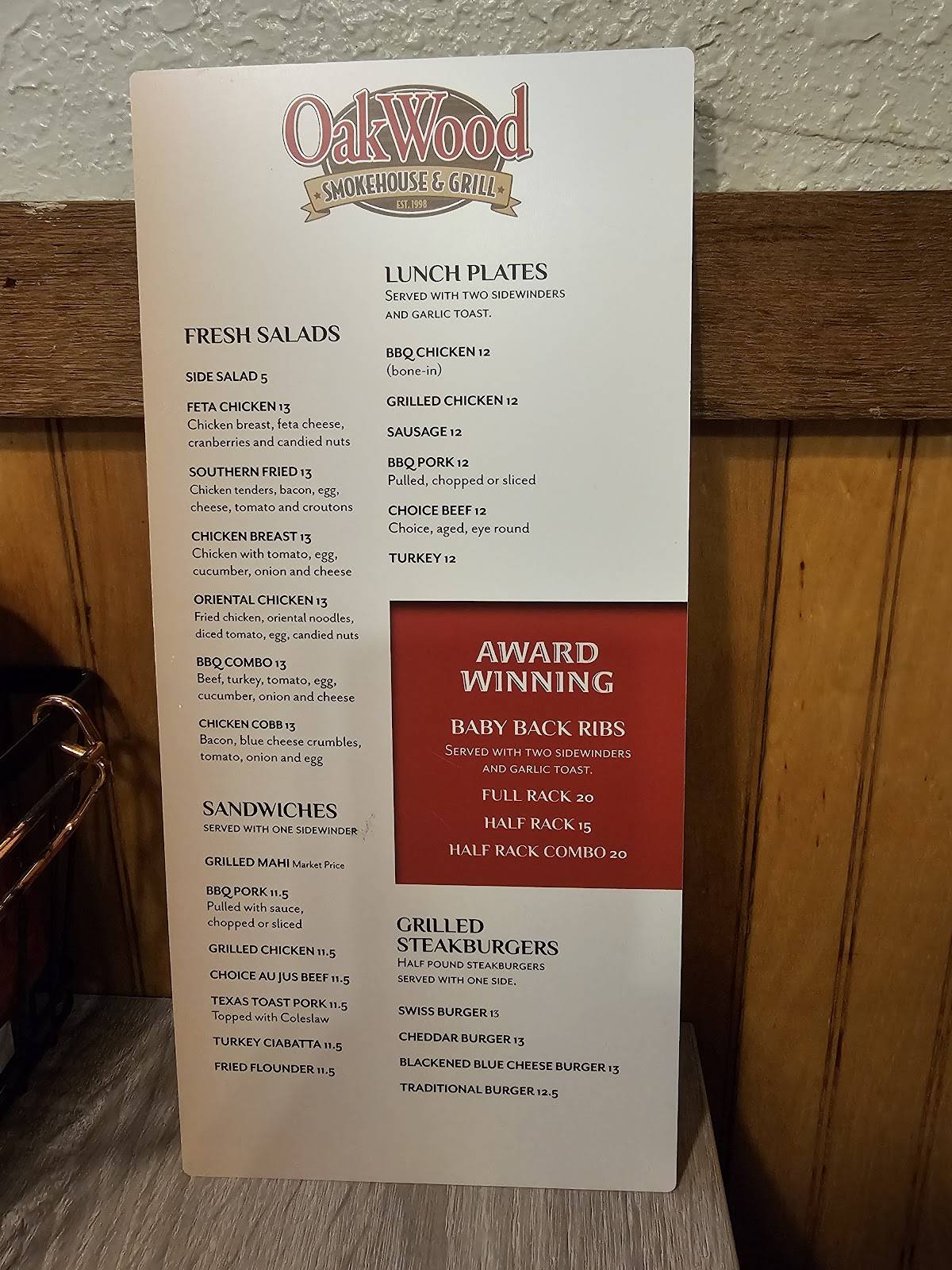 Menu at Oakwood Express Smokehouse & Grill BBQ, Wildwood