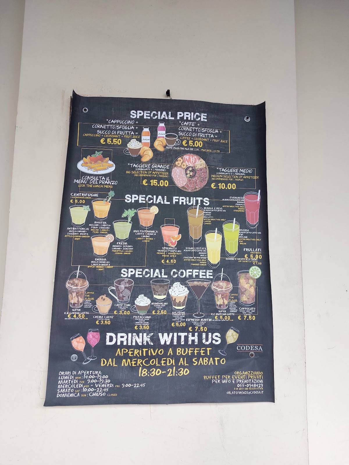 Menu da Caffetteria delle Oblate, Firenze
