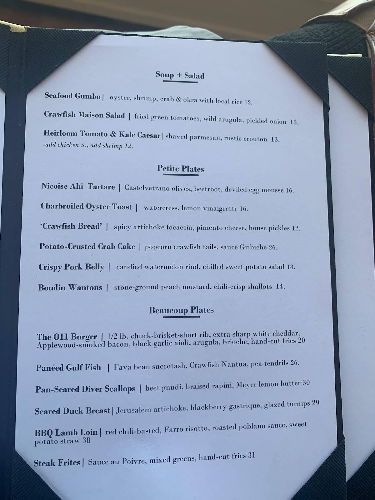 Menu at Observatory Eleven Bar, New Orleans
