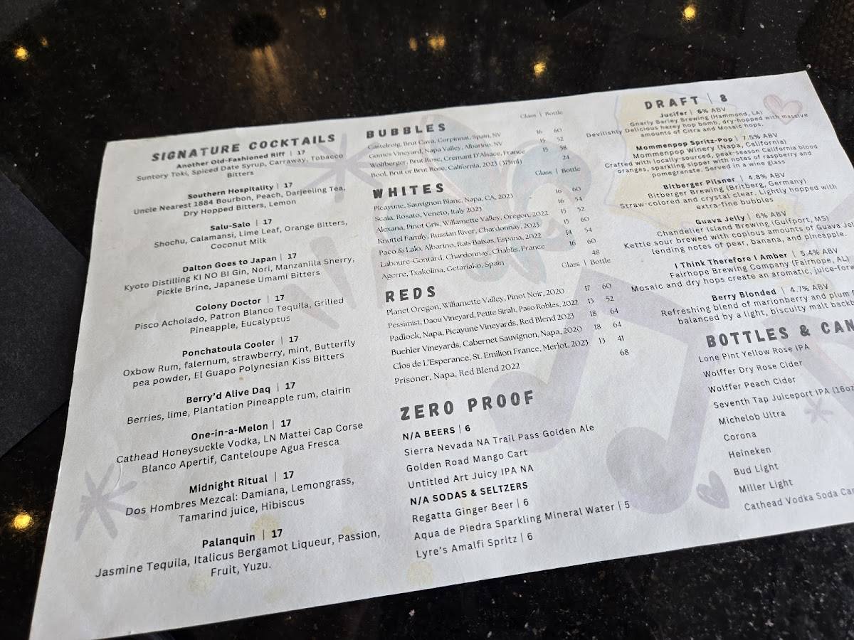 Menu at Observatory Eleven Bar, New Orleans