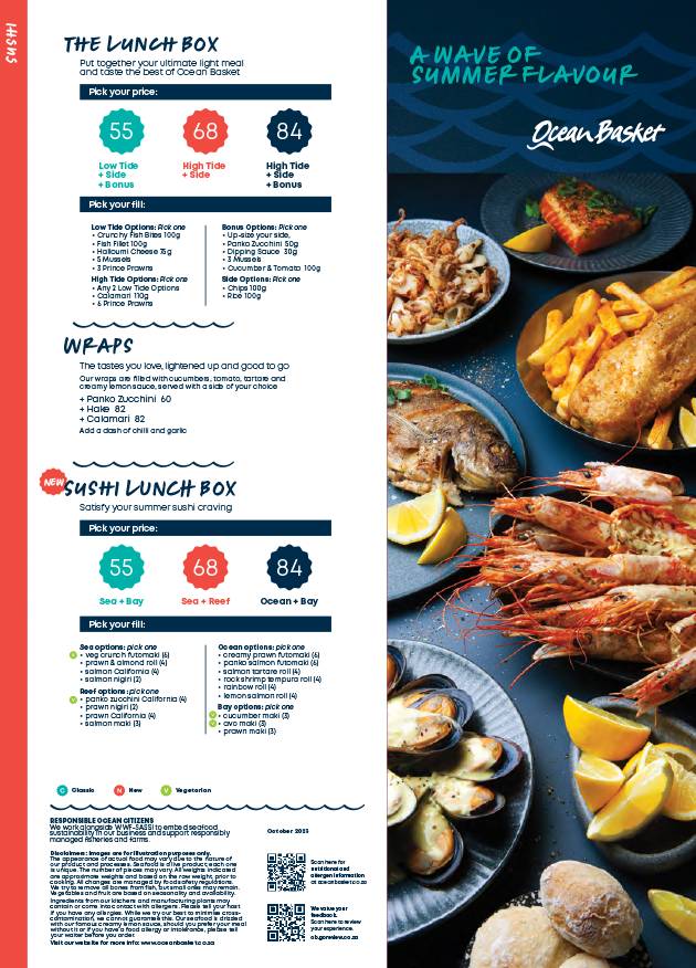 Menu at Ocean Basket Rivonia Village restaurant, Sandton, Rivonia Village
