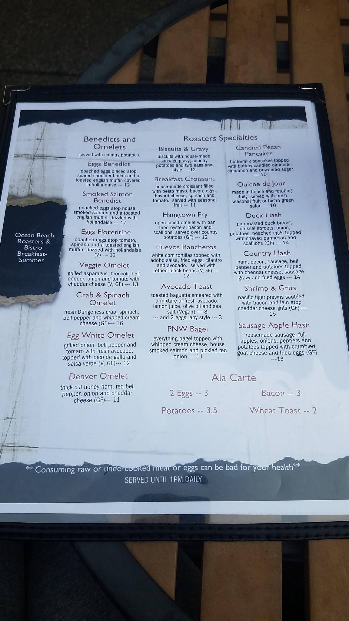 Menu at Ocean Beach Roasters pub & bar, Ocean Shores