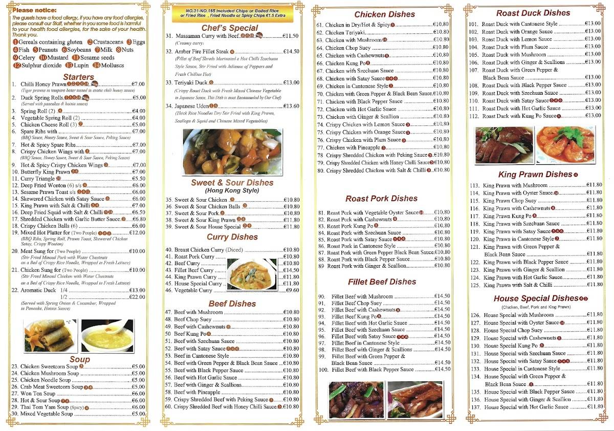 Menu at Ocean Garden restaurant, Castlebar