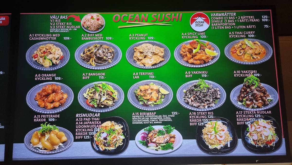 Menu at Ocean Sushi restaurant, Borås