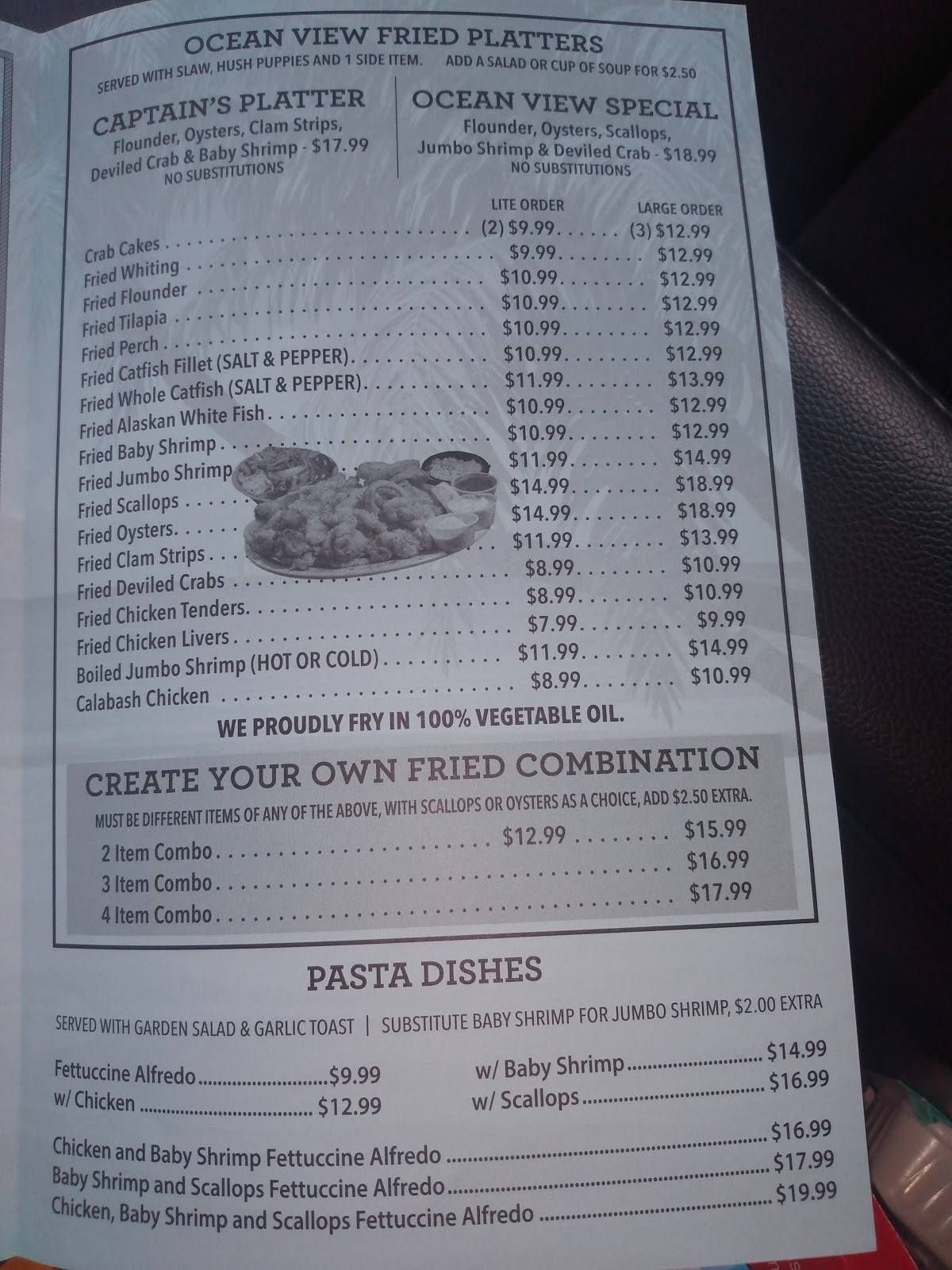 Menu at Ocean View Seafood Restaurant, Columbia, Broad River Rd